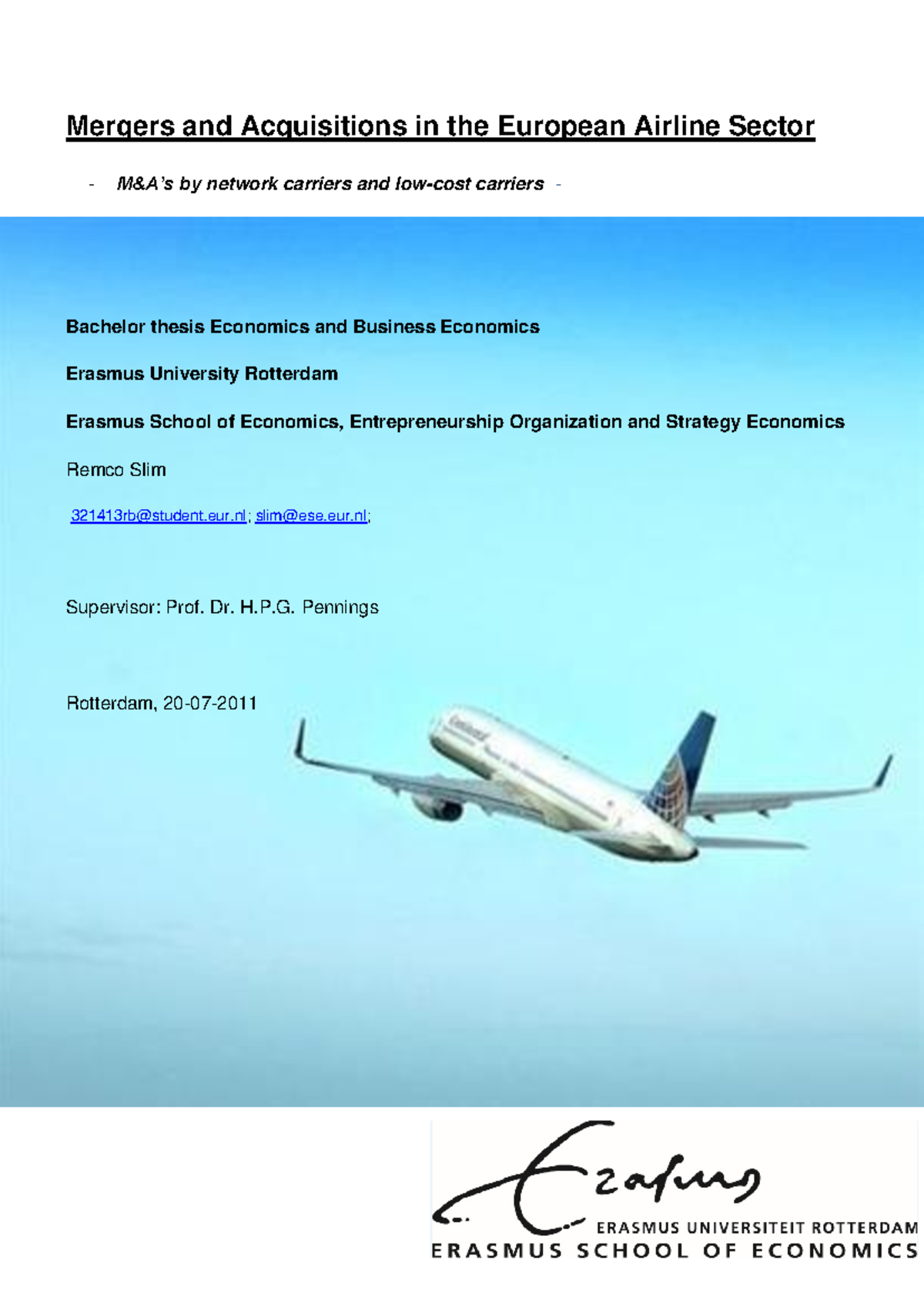 BA-Thesis: Mergers and Acquisitions in the EU Airline Sector (ESE ...