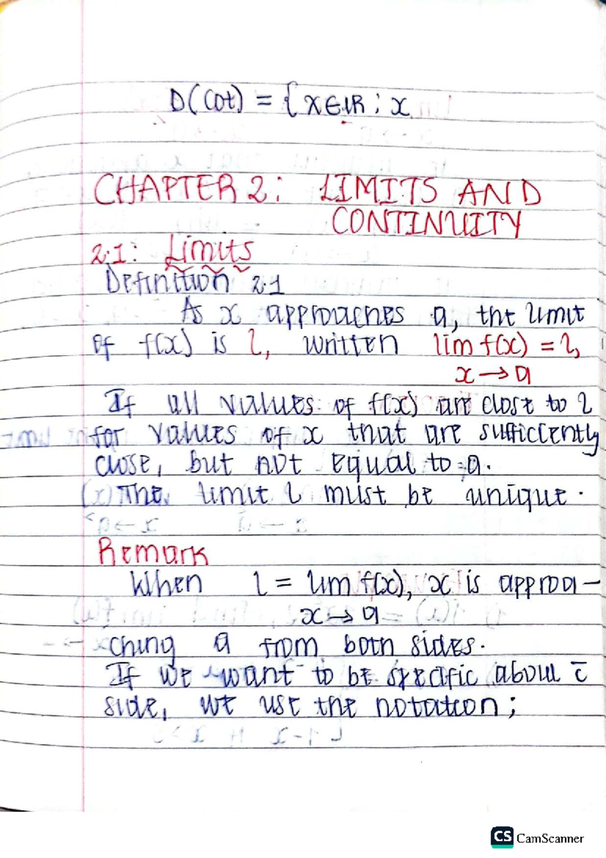 D(Cot) EXER: CHAPTER 2 - LIMITS AND CONTINUITY Notes - Studocu