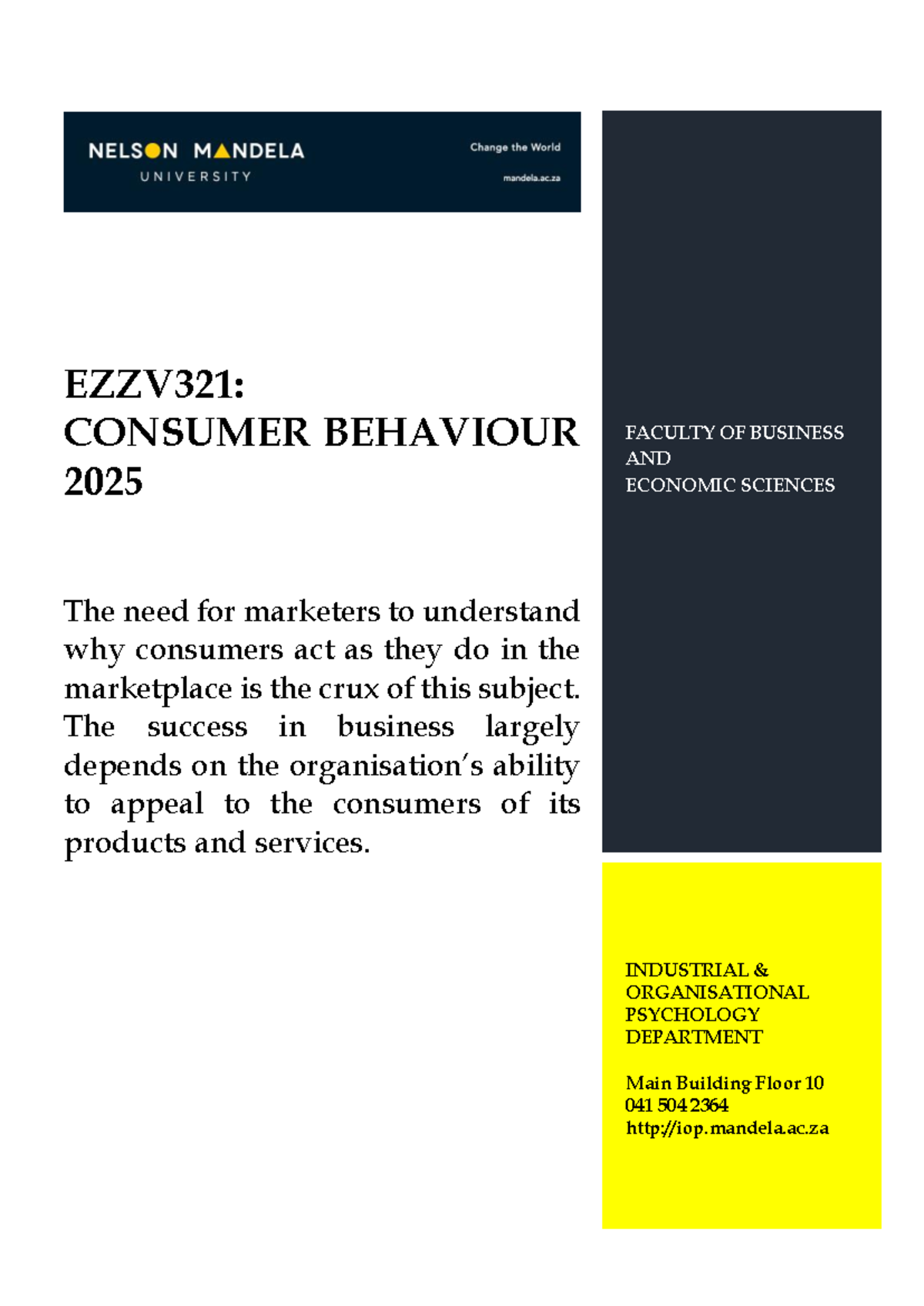 EZZV321 Consumer Behaviour Module Outline 2025 - Studocu