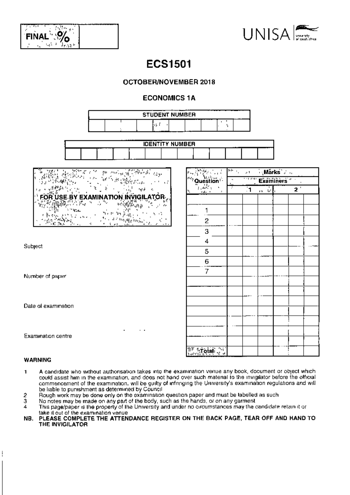 ECS1501 Final Exam Review Notes - October 2018 - Studocu