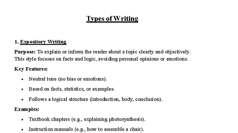 Types of Writing: Expository, Descriptive, Narrative & More - Studocu