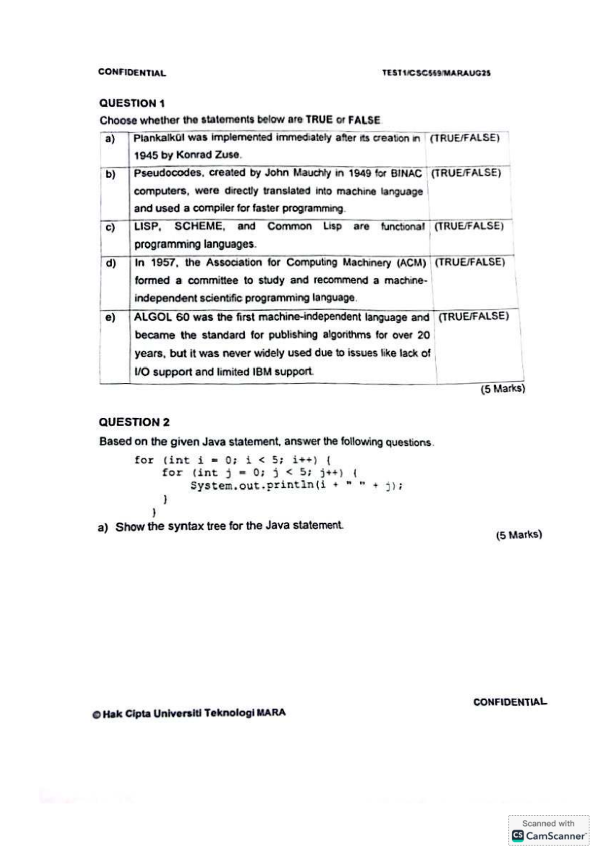 Csc569 Final Exam: Programming Concepts and Language Analysis - Studocu