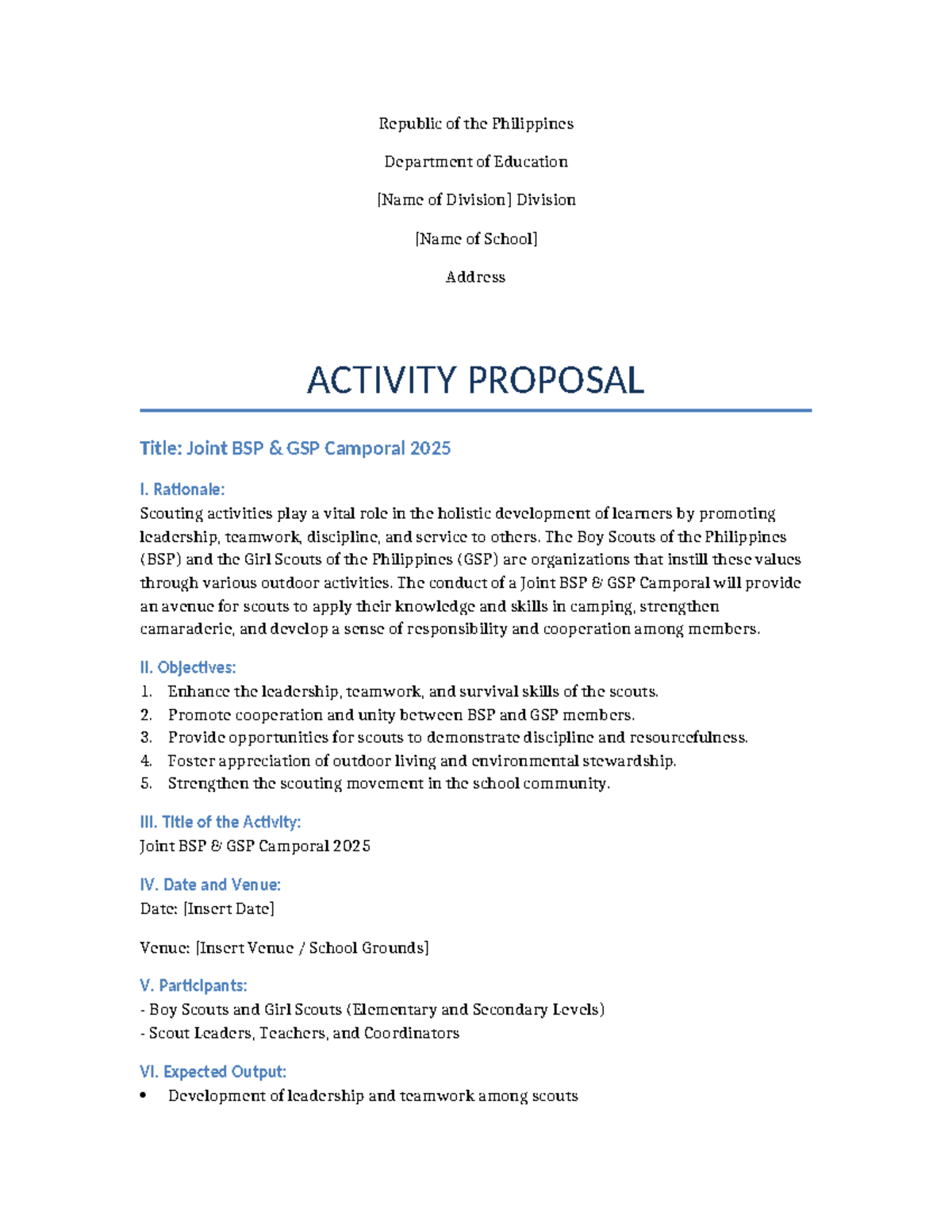 Joint BSP GSP Camporal Proposal 2025: Activity Overview and Objectives ...