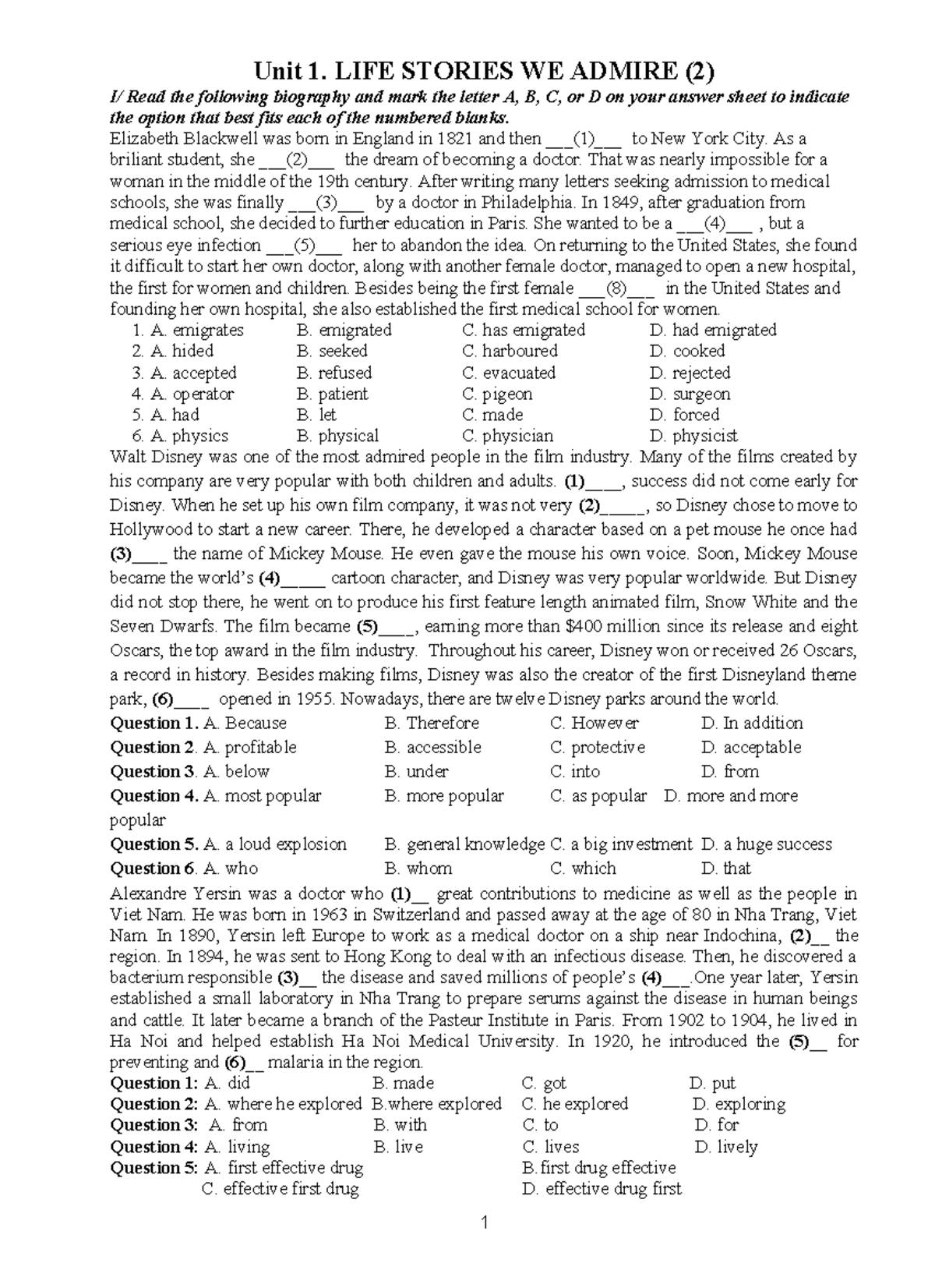 Homework E12 - 2 - Life Stories We Admire: Biography Exercises - Studocu