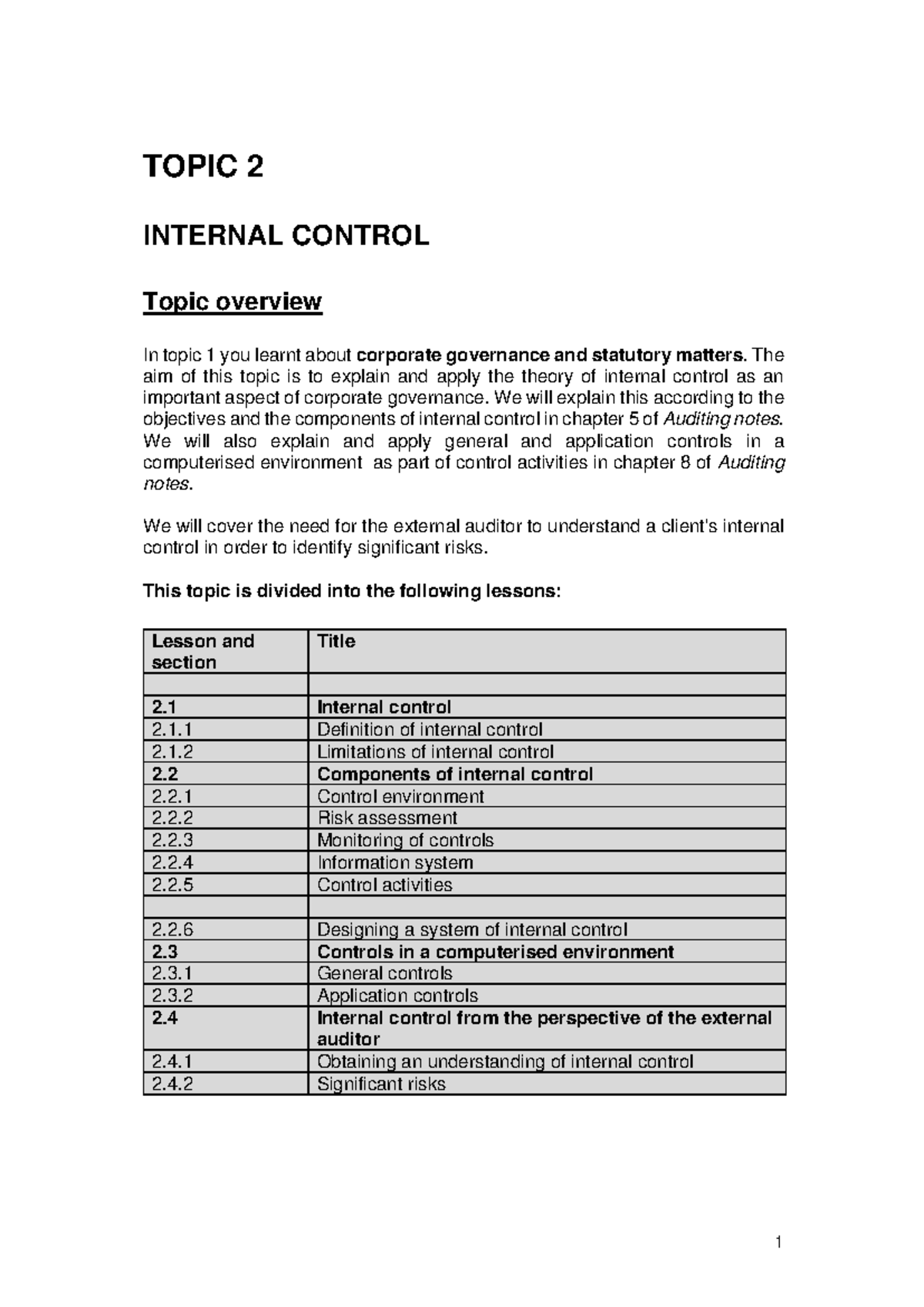 AUE2602 Lesson 2: Understanding Internal Control Concepts - Studocu