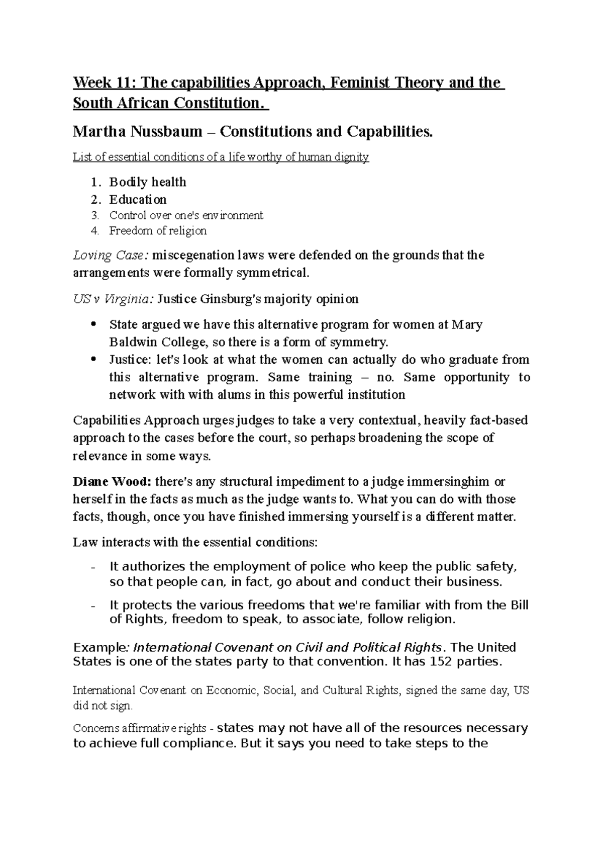 Jurisprudence Summary of Nussbaum's Capabilities Theory and Law - Studocu