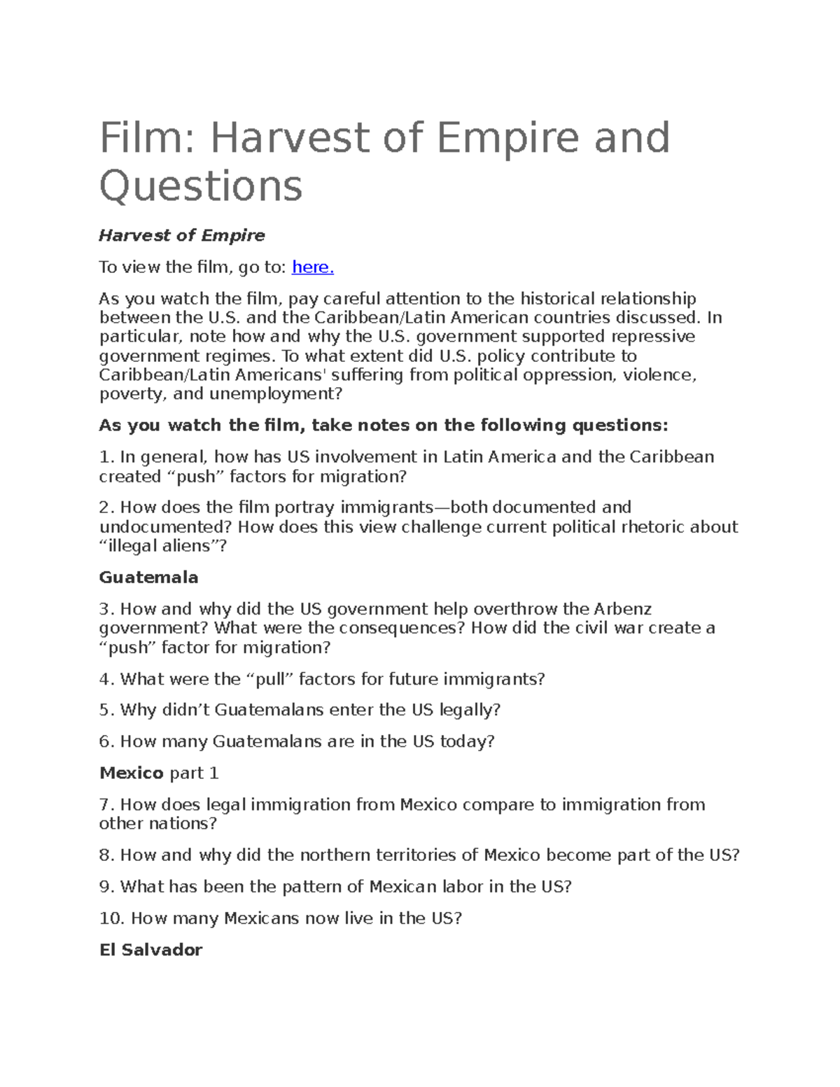 Film Analysis: Harvest of Empire and U.S. Immigration Policies - Studocu
