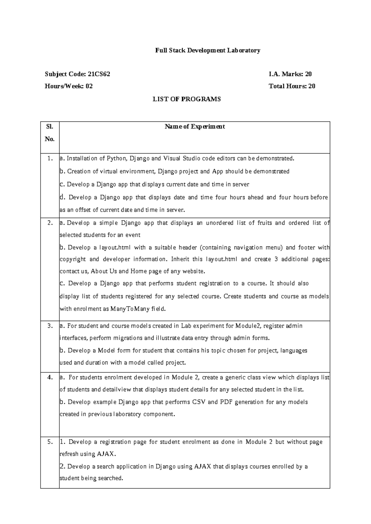 FSD LAB Manual with Experiments - 21CS62 - Studocu