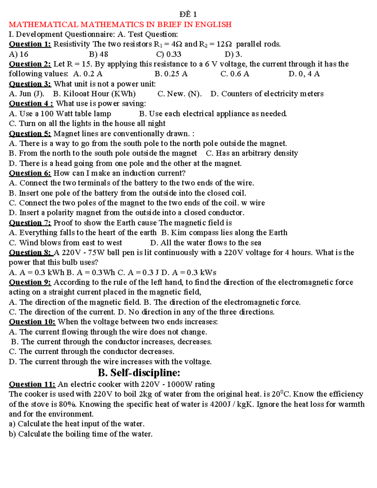 ĐỀ 1: MATHEMATICAL MATHEMATICS IN BRIEF - ENGLISH I (155202421) - Studocu