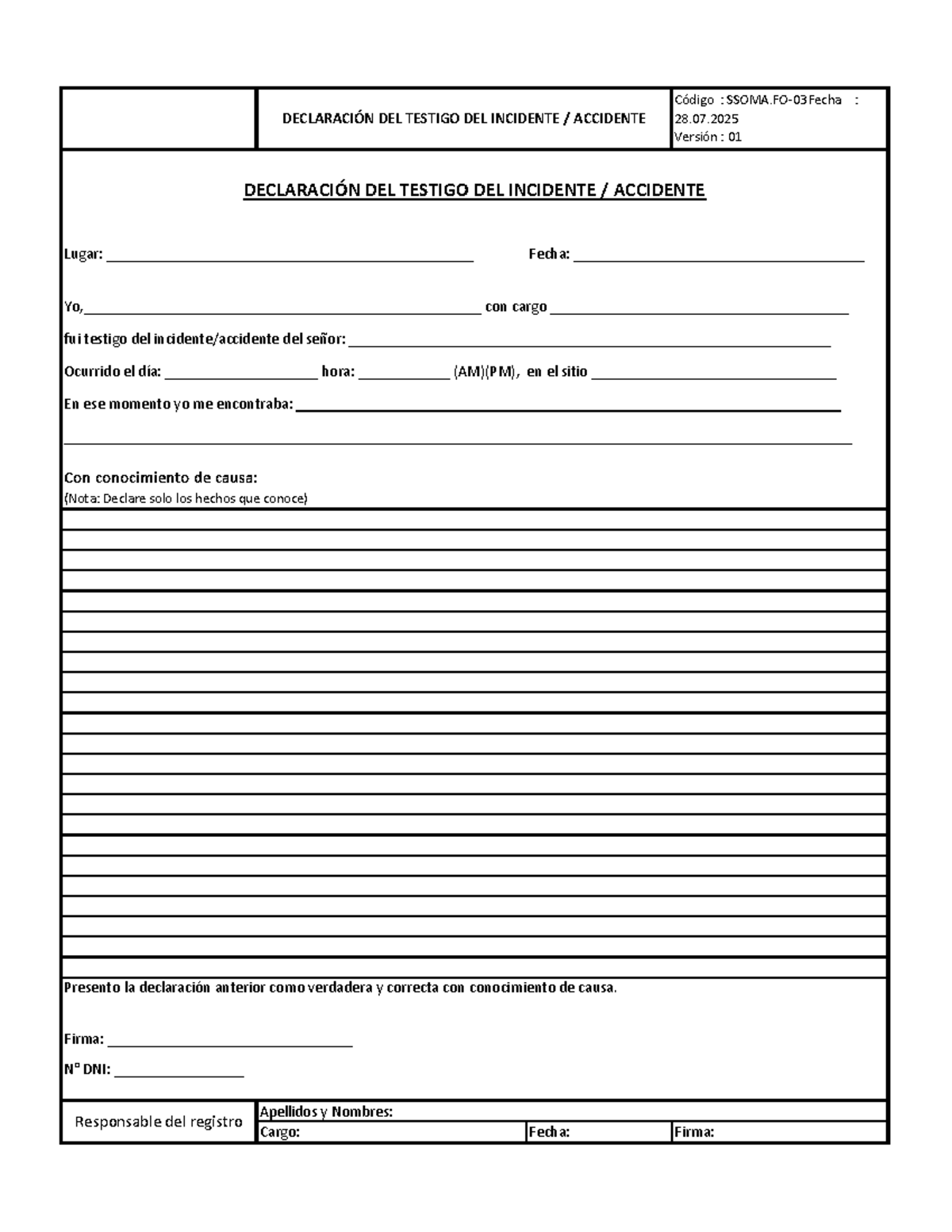 03. formato declaracion de testigo de Accidente E Incidente - Lugar ...