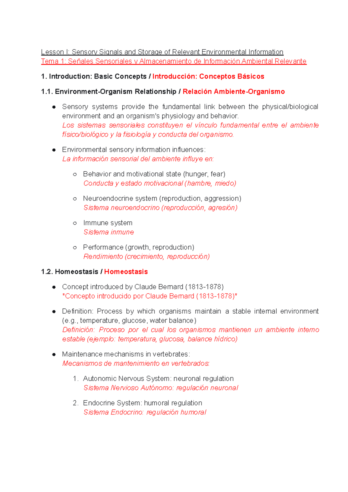 Lesson I: Sensory Signals and Environmental Information Storage (BIO ...