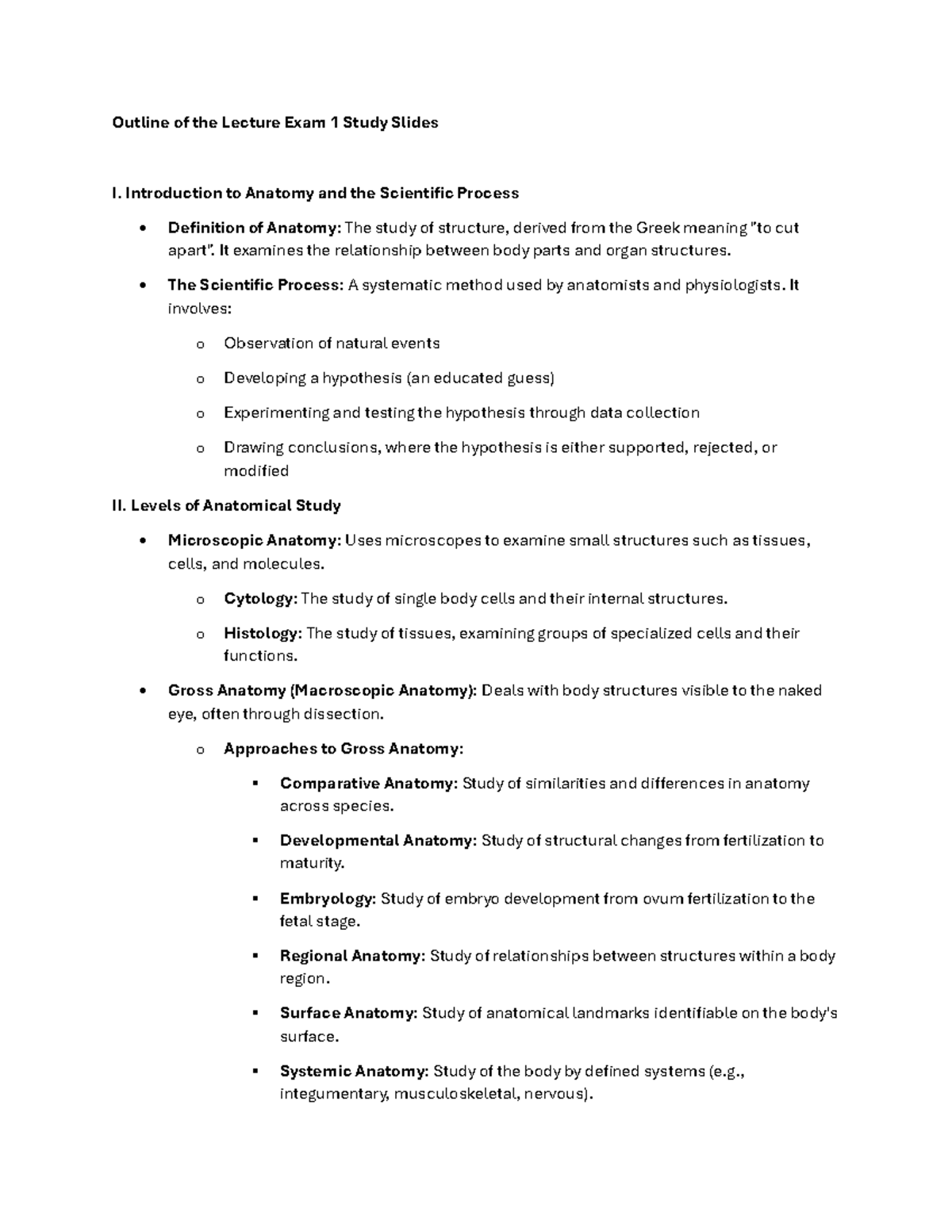 Anatomy 101: Lecture Exam 1 Study Guide with Key Concepts - Outline of ...