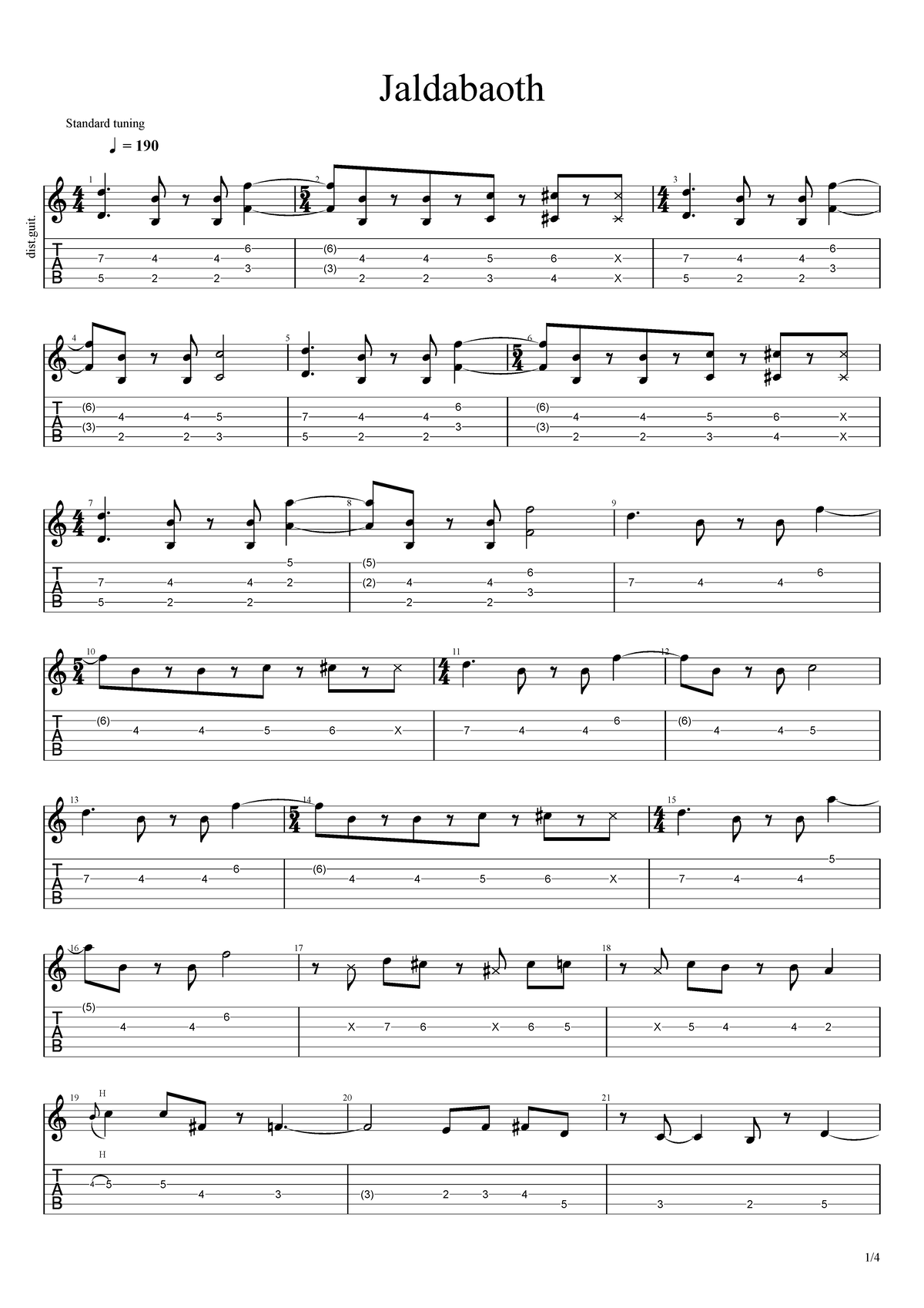 Jaldabaoth Standard Tuning Guide for Guitar (Dist. Guit.) - Studocu