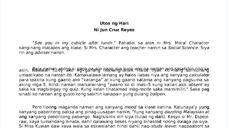 Utos ng Hari Ni Jun Cruz Reyes: Isang Pagsusuri sa Moralidad at ...