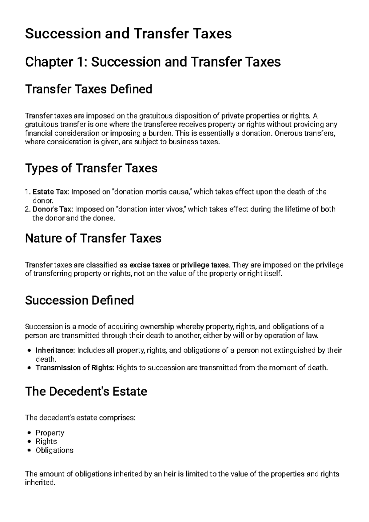 Estate Tax Overview: Chapter 1 - Succession & Transfer Taxes - Studocu