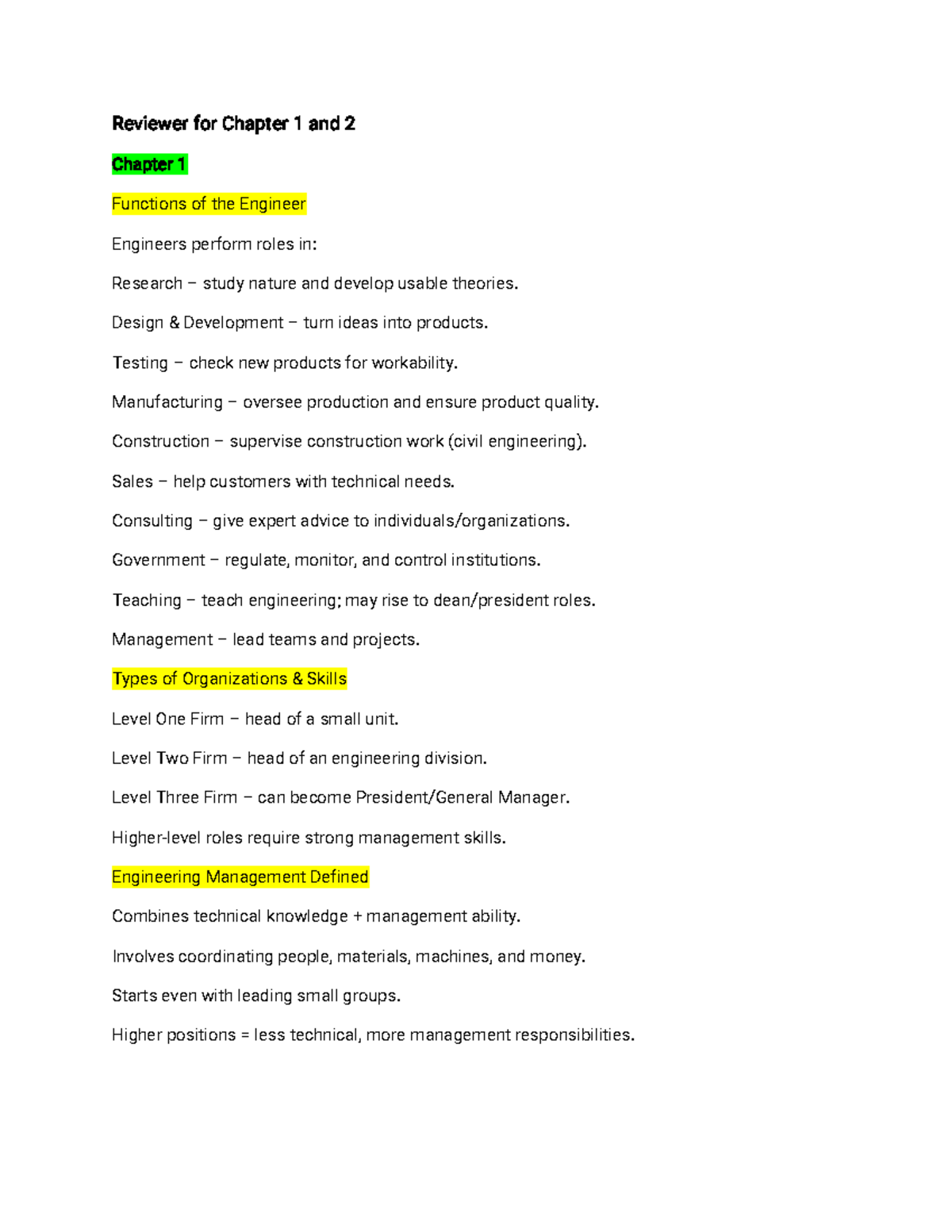 Engineering Management Overview: Functions & Responsibilities (ENG 101 ...