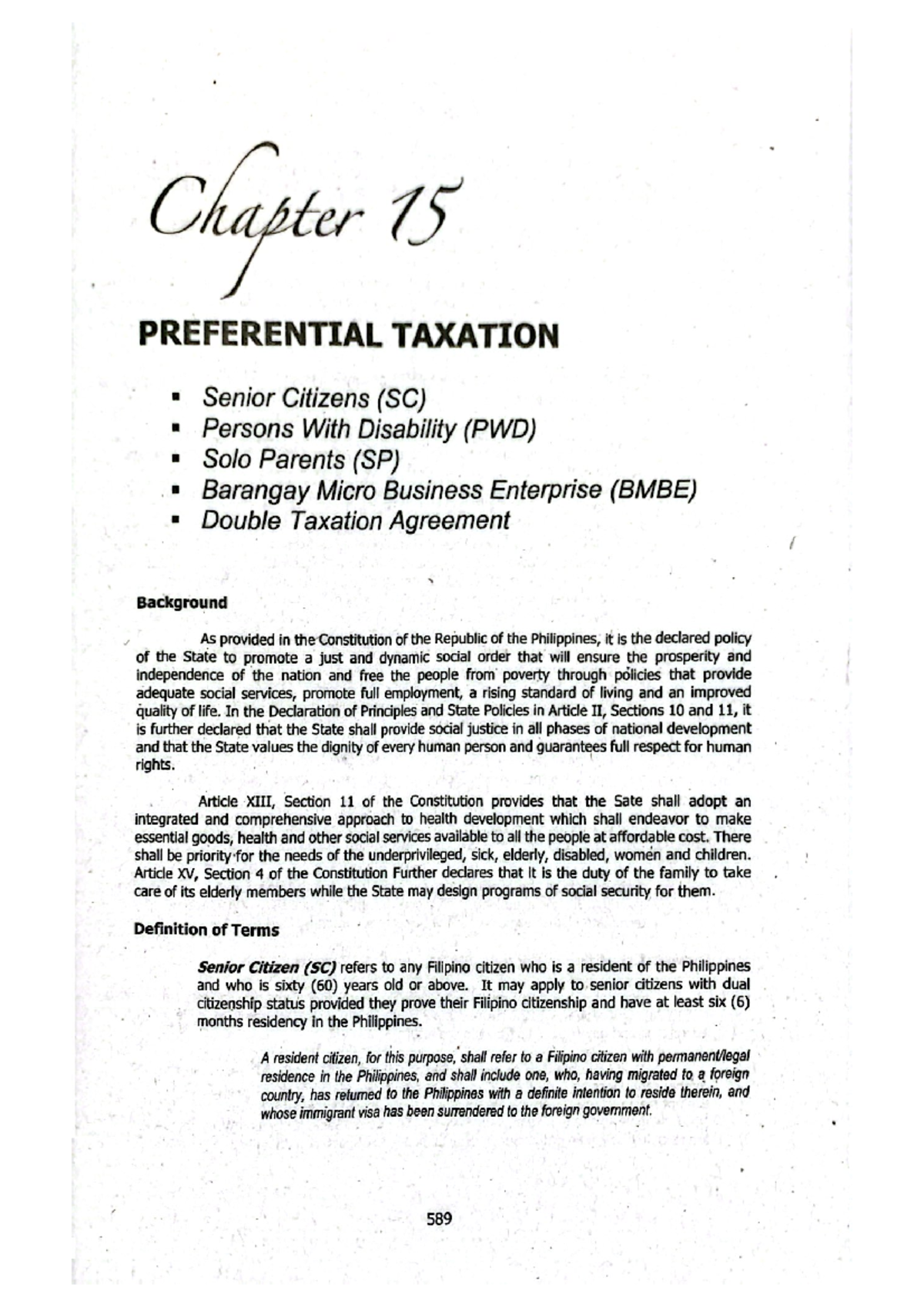 Chapter 15 - Preferential Taxation for SC, PWD, and Solo Parents - Studocu