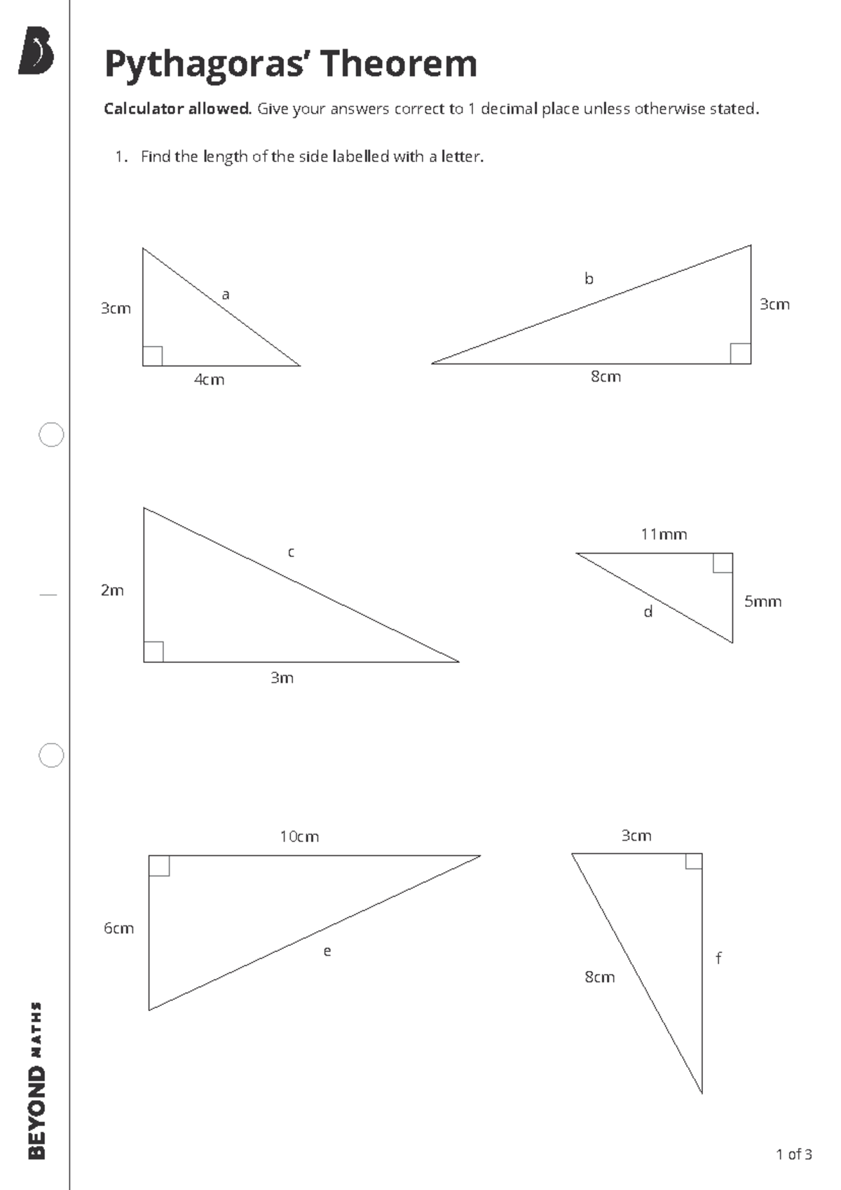 Pythagoras Theorem Problem Solving Activity Sheet (Math 101) - Studocu