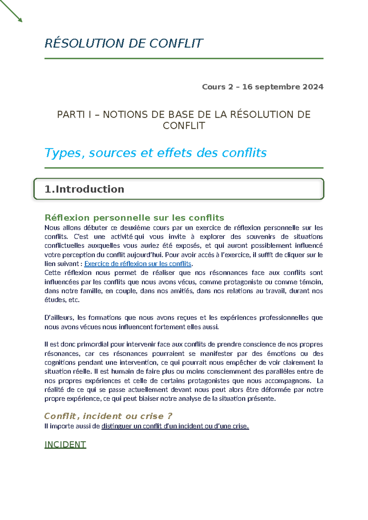 RÉSOLUTION DE CONFLIT - Cours 2 : Notions de Base et Types de Conflits ...