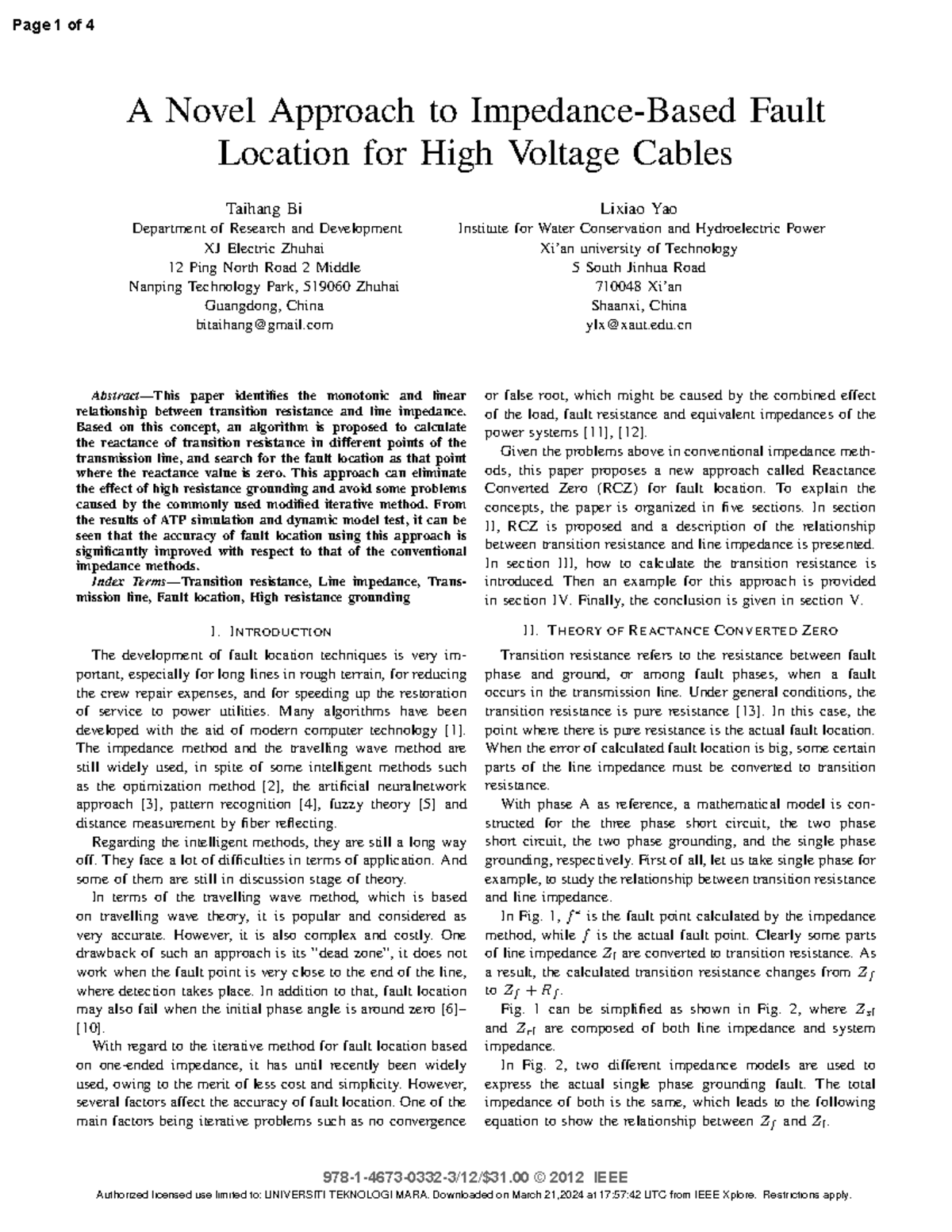 A Novel RCZ Method for Impedance-Based Fault Location in HV Cables ...