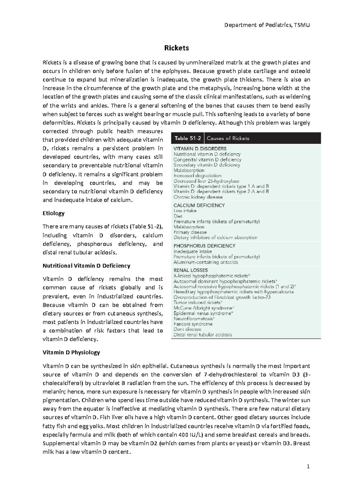 Rickets - Pediatrics Notes (PEDS 101) - Studocu