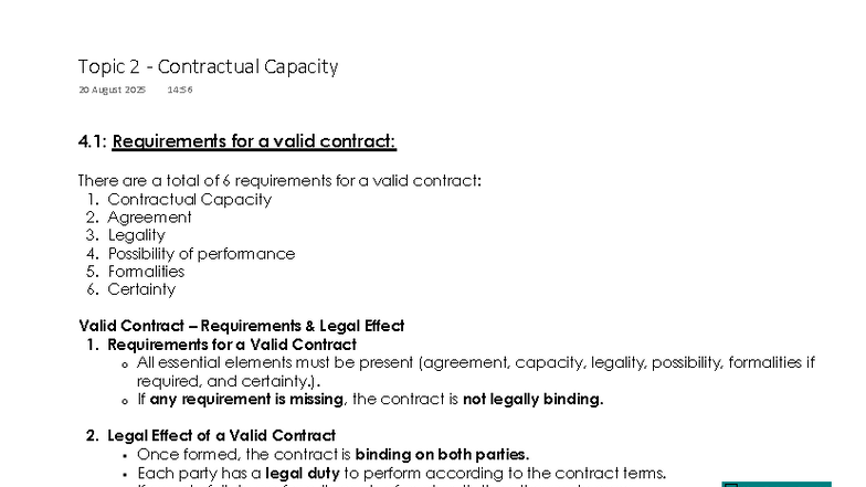 Topic 2 - Contractual Capacity - 4: Requirements for a valid contract ...