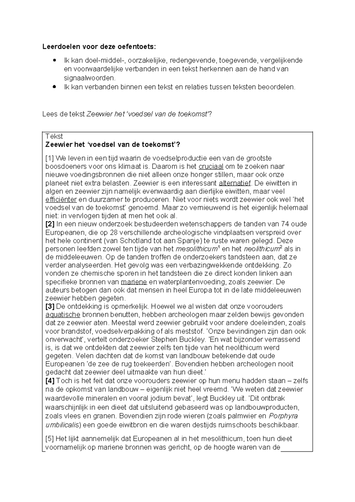 Les 5 - Oefentoets: Tekstverbanden en Signaalwoorden (Kopie) - Studeersnel