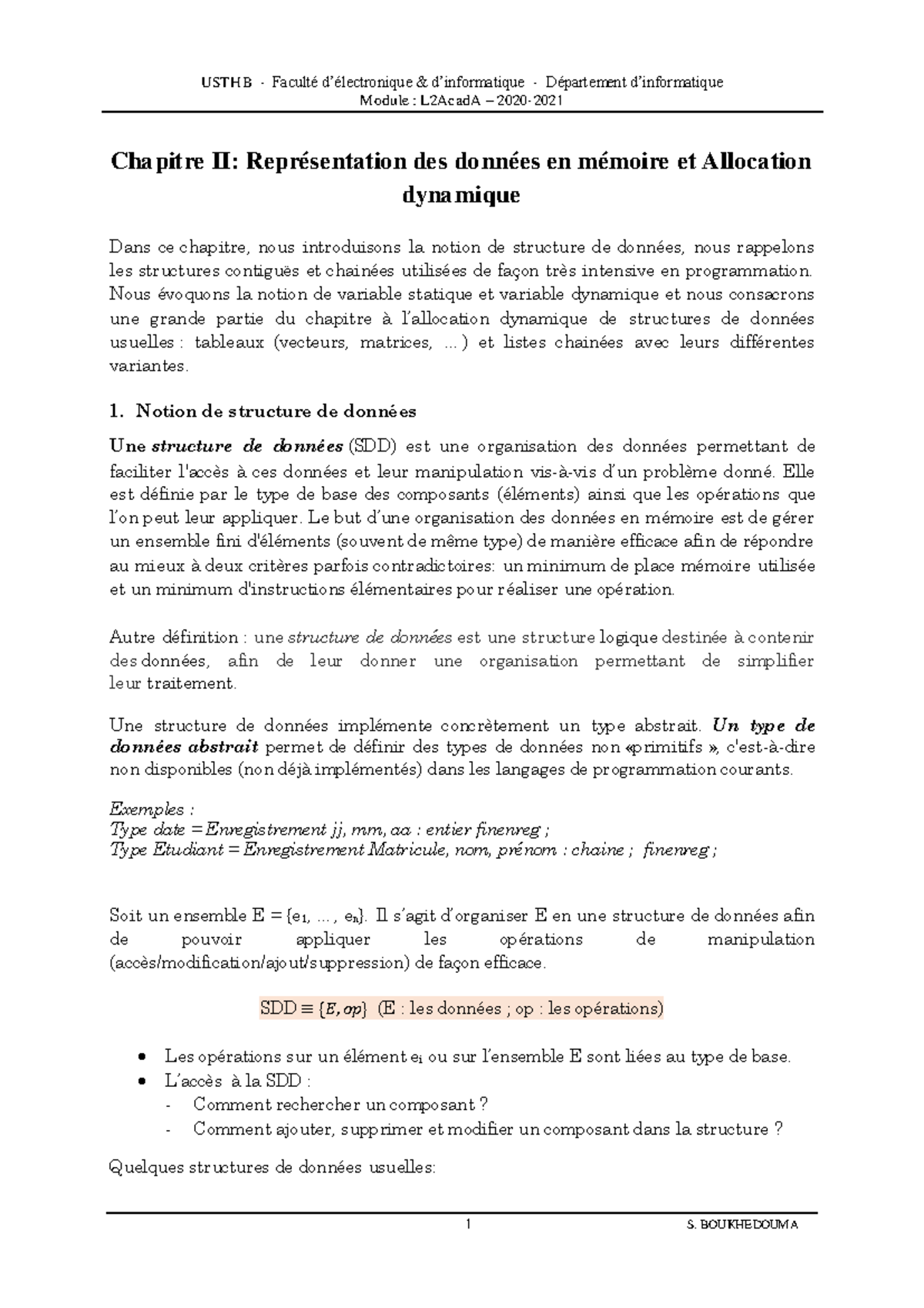 2- Chapitre II Allocation Dynamique 2021 - Chapitre II: Représentation des données en mémoire et ...