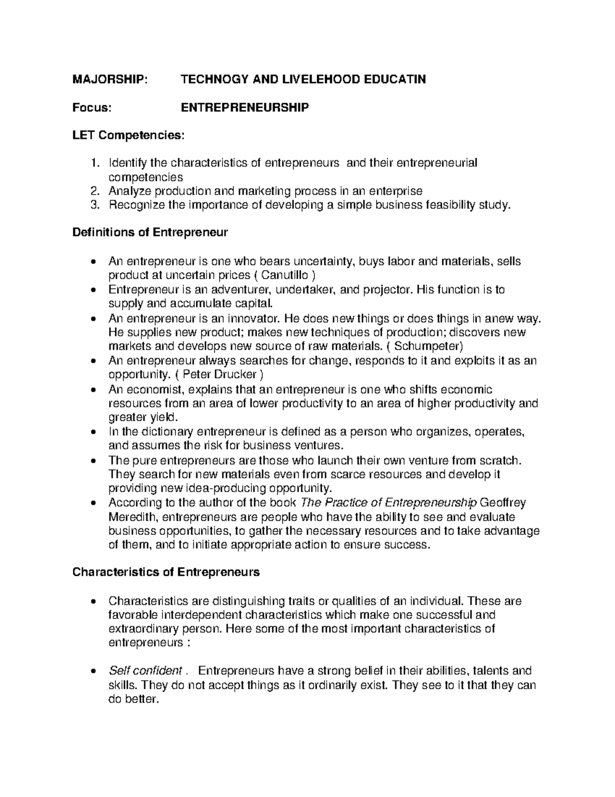 TLE - Entrepreneurship: Characteristics and Processes of Successful ...