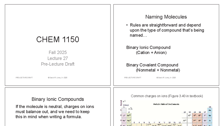 Naming Binary Ionic Compounds - CHEM 1150 Fall 2025 Lecture 27 - Studocu