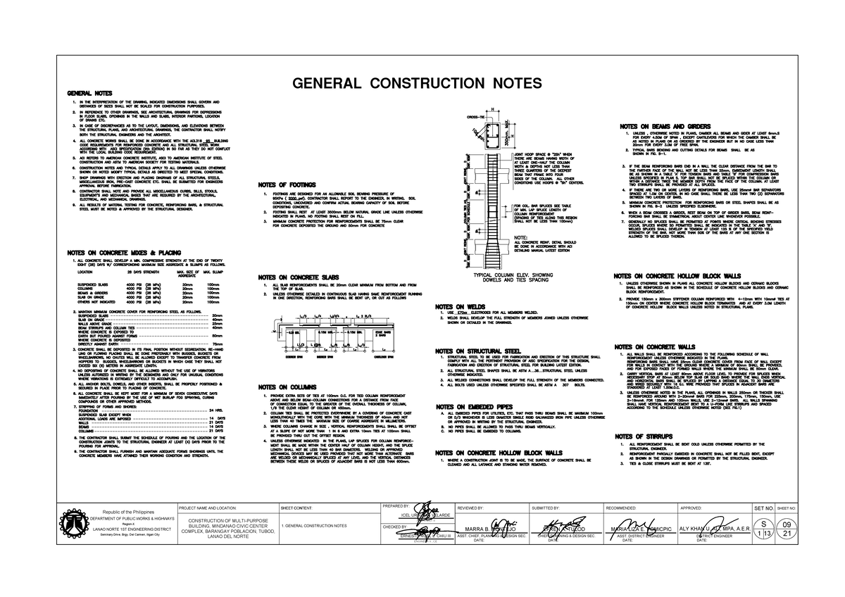 GENERAL CONSTRUCTION NOTES FOR MINDANAO CIVIC CENTER COMPLEX S 1 13 09 ...