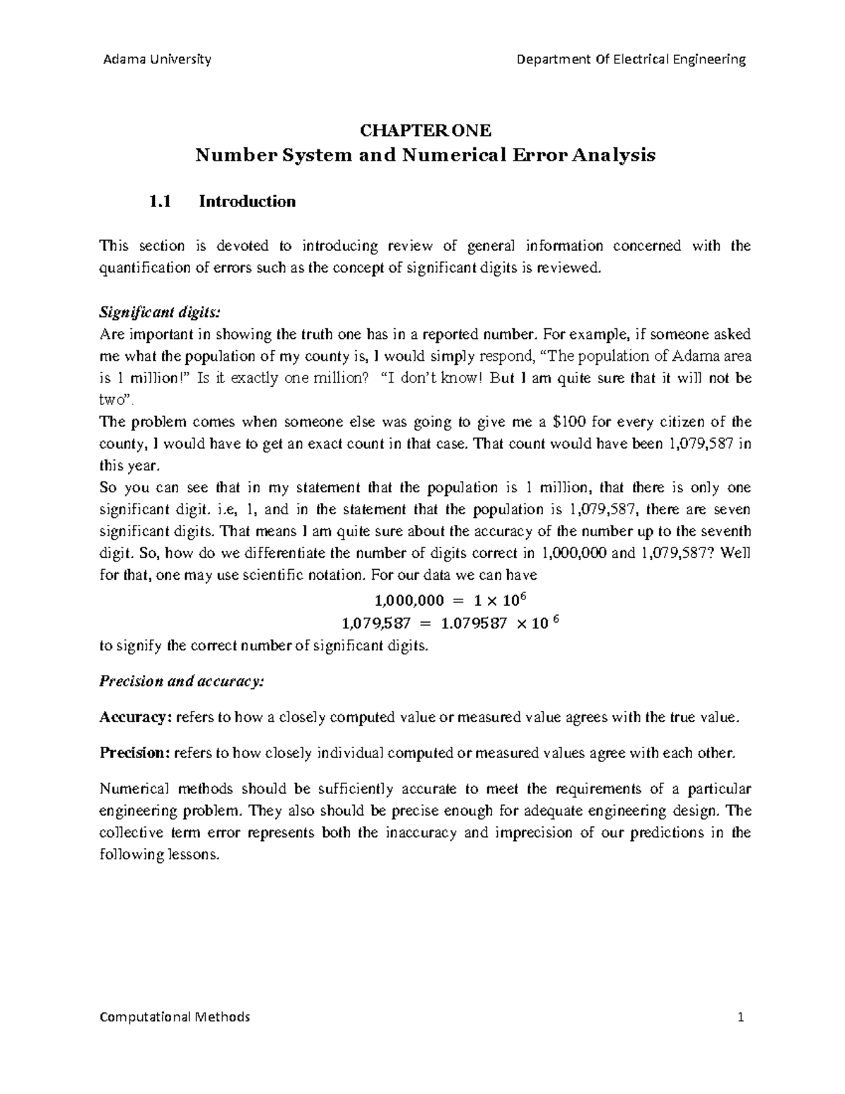 Ch 1: Number System & Error Analysis in Engineering Methods - Studocu