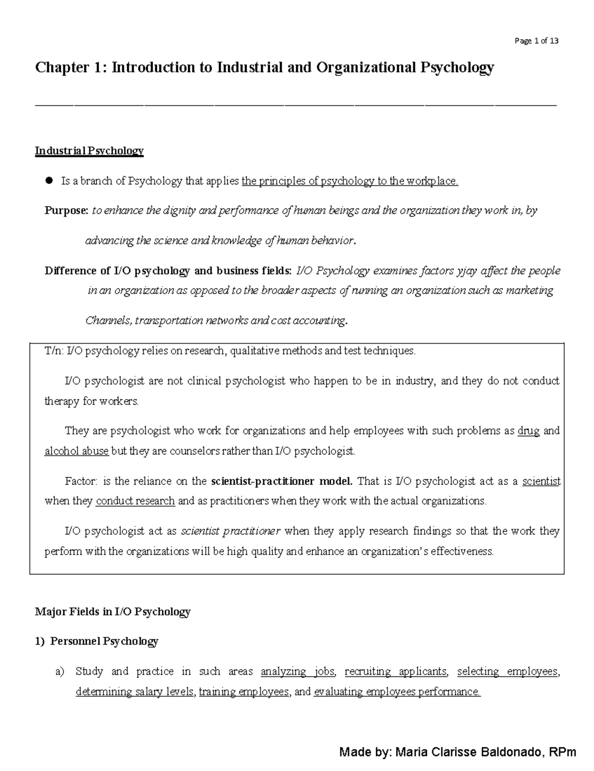 Industrial Psychology: Chapter 1 Overview and Key Concepts - Studocu