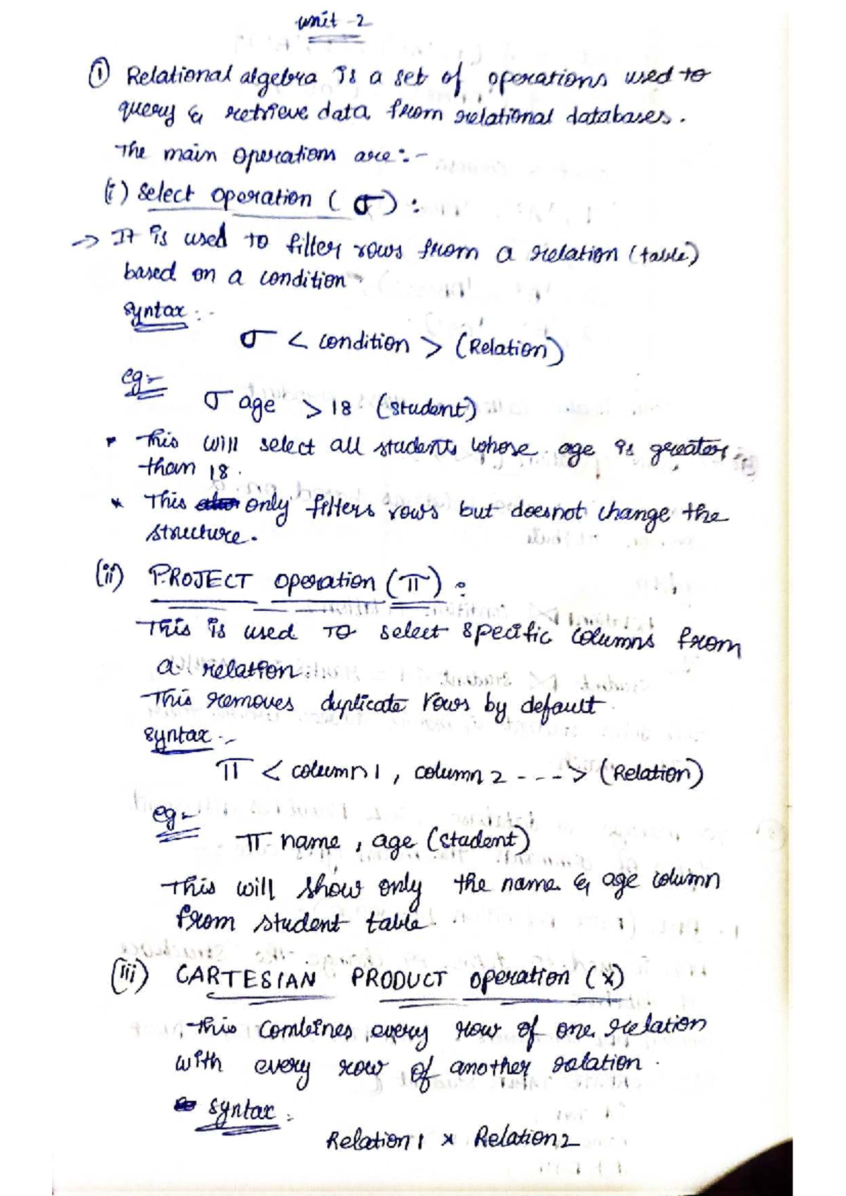 ACE 2025 Unit 2: Relational Algebra & SQL Operations Overview - Studocu