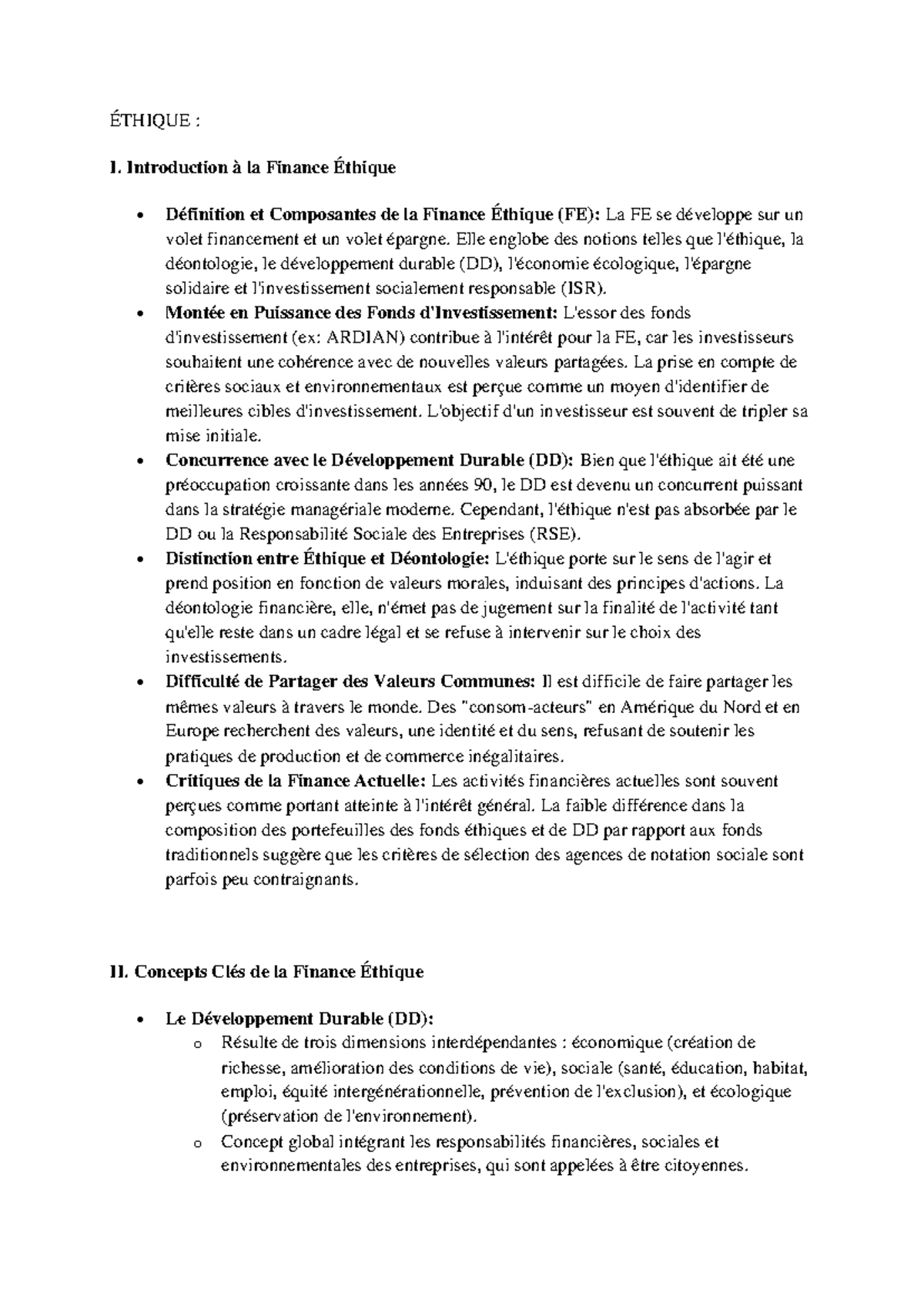 ÉTHIQUE : Introduction à la Finance Éthique et ses Composantes - Studocu