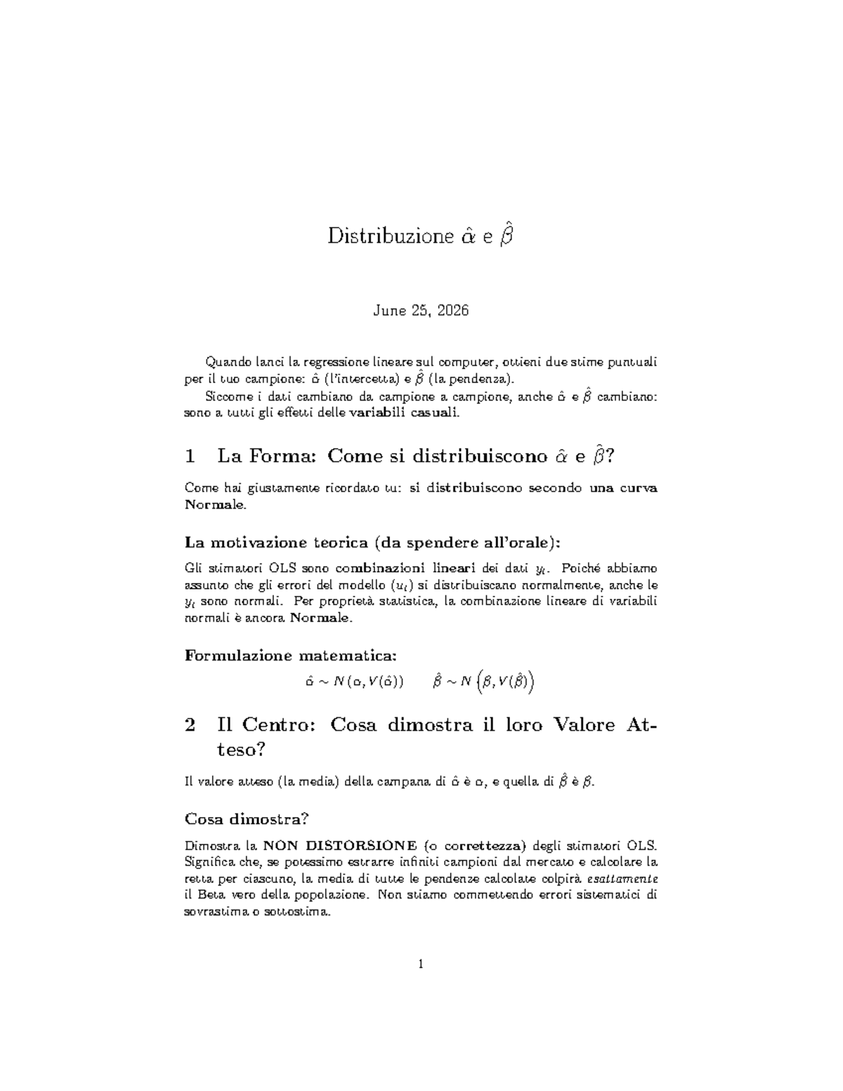 Distribuzione Normale di α̂ e β̂ - Statistica OLS - Studocu