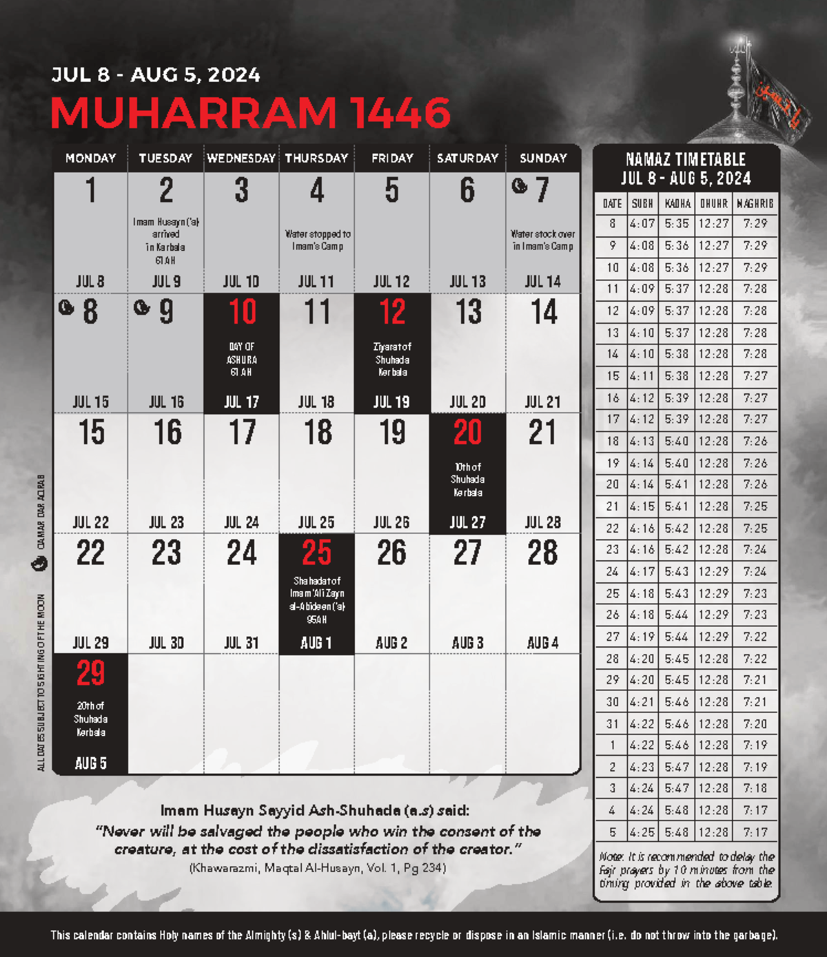 Calendar 1446 - KSJ Prayer Timetable and Important Dates - Studocu