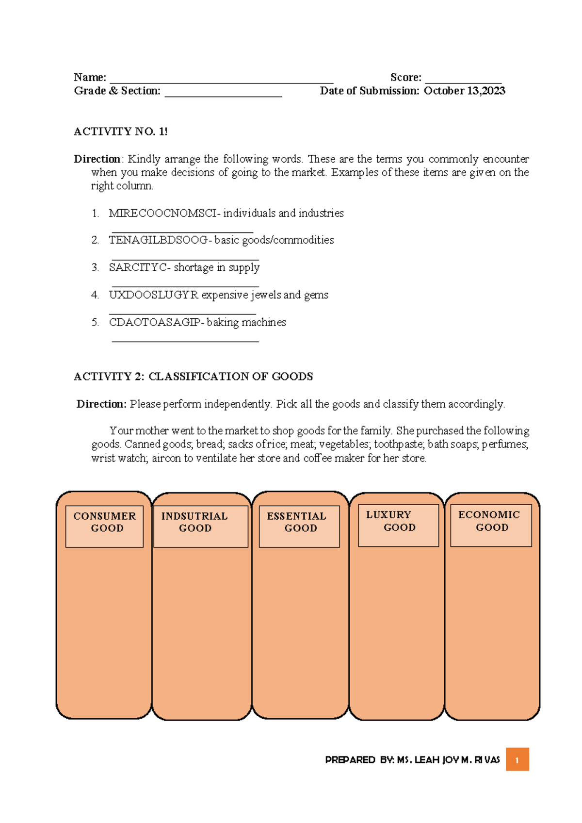 Applied Economics Activity - Lesson 1: Intro to Key Terms & Concepts ...