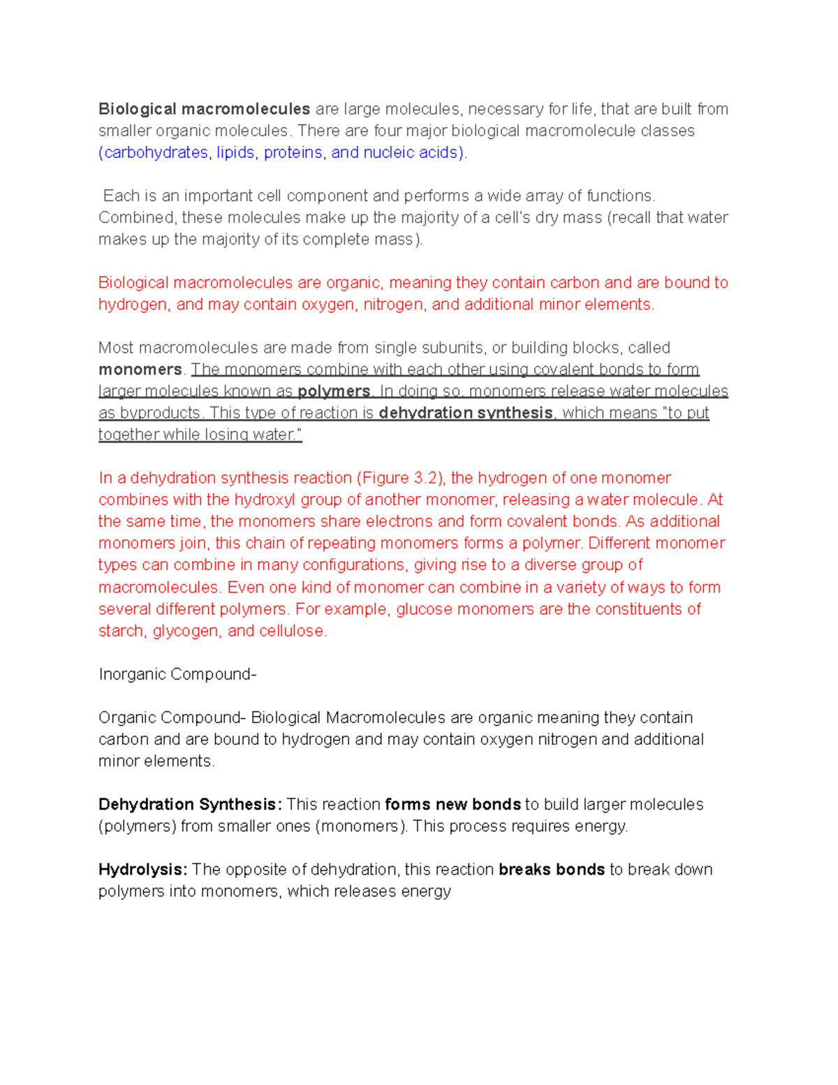 Biological Macromolecules Overview - SCI 220 Lecture Notes - Studocu