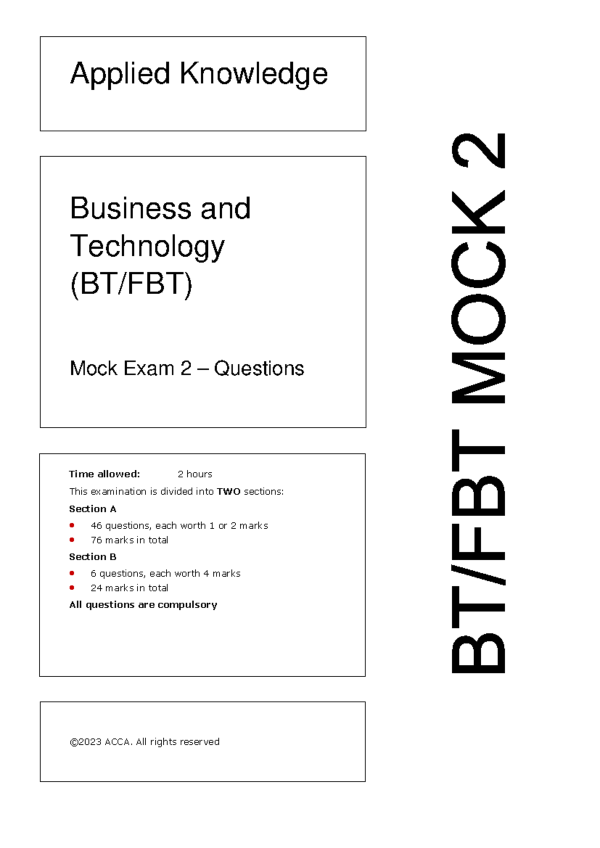 BT/FBT Mock Exam 2 – Practice Questions & Answers Guide - Studocu