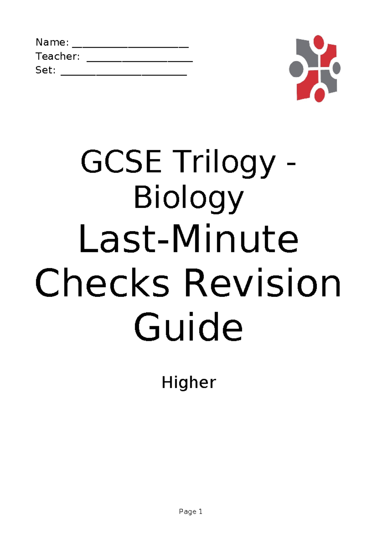 Trilogy Last Minute Revision (Higher) - Name ...