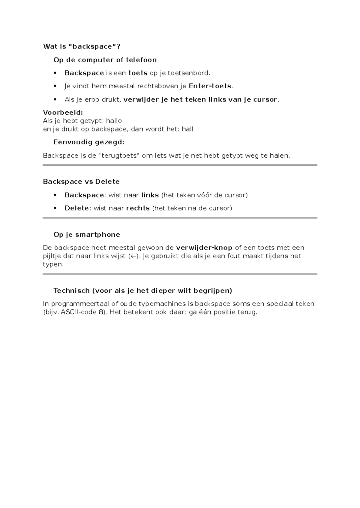 Backspace Toets: Functie en Gebruik op Computer en Telefoon - Studocu