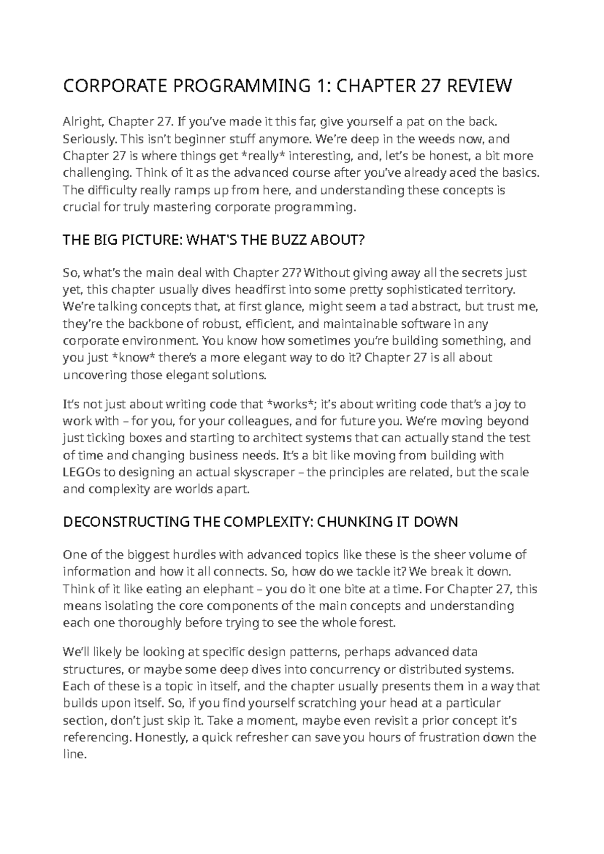 CORPORATE PROGRAMMING 1: CHAPTER 27 ADVANCED REVIEW - Studocu