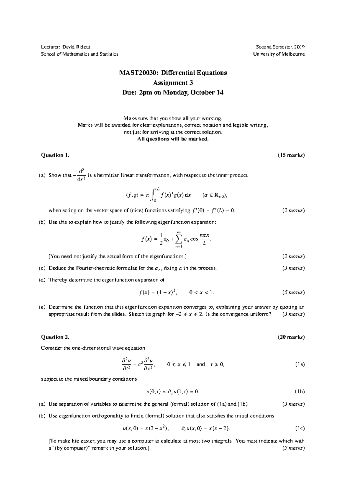 Ass3 - Assignment 3 2019 - Lecturer: David Ridout Second Semester, 2019 ...