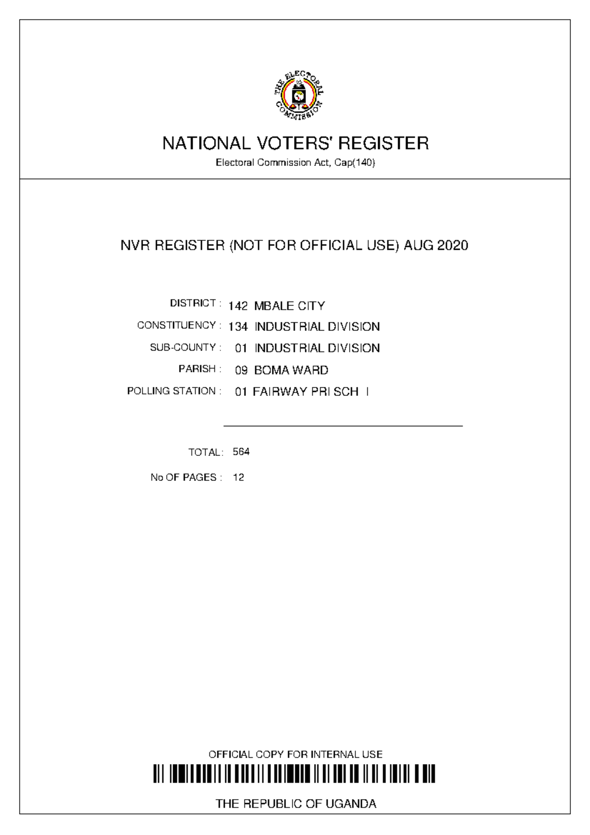 NVR REGISTER: Electoral Commission Act, Cap(140) - BOMA Fairway PRI SCH ...