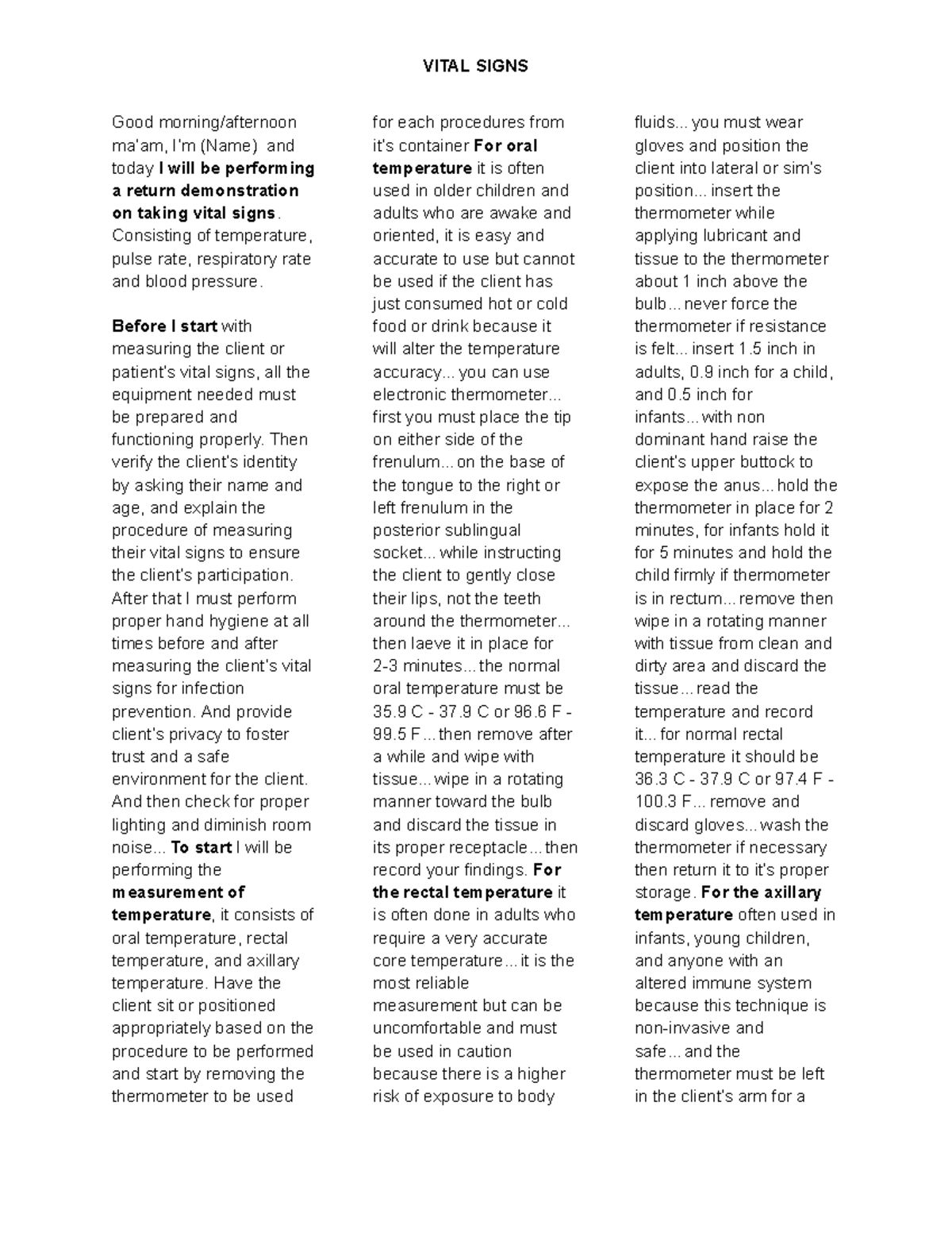 Vital Signs Measurement Techniques: A Comprehensive Guide (NURS 101 ...