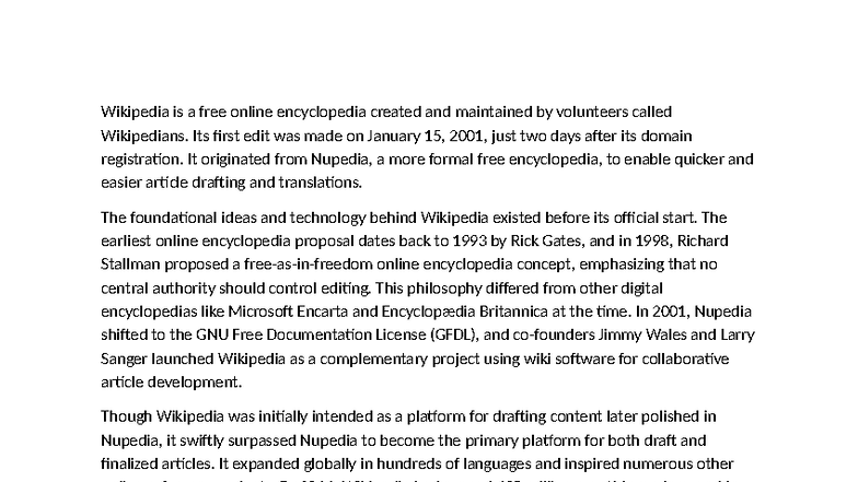 History and Evolution of Wikipedia: A Free Online Encyclopedia - Studocu