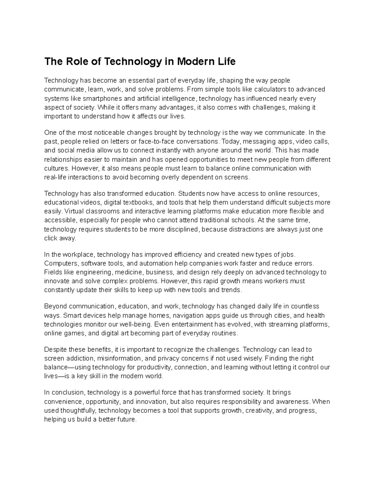 The Impact of Technology on Modern Life: A Comprehensive Overview - Studocu