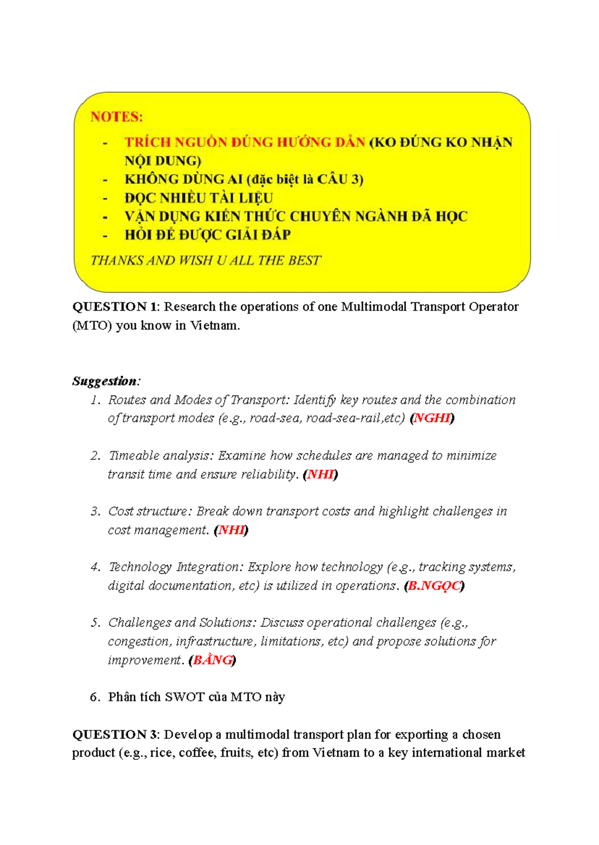 MTO Operations & Export Plan: Vietnam to Singapore (NHI) - Studocu
