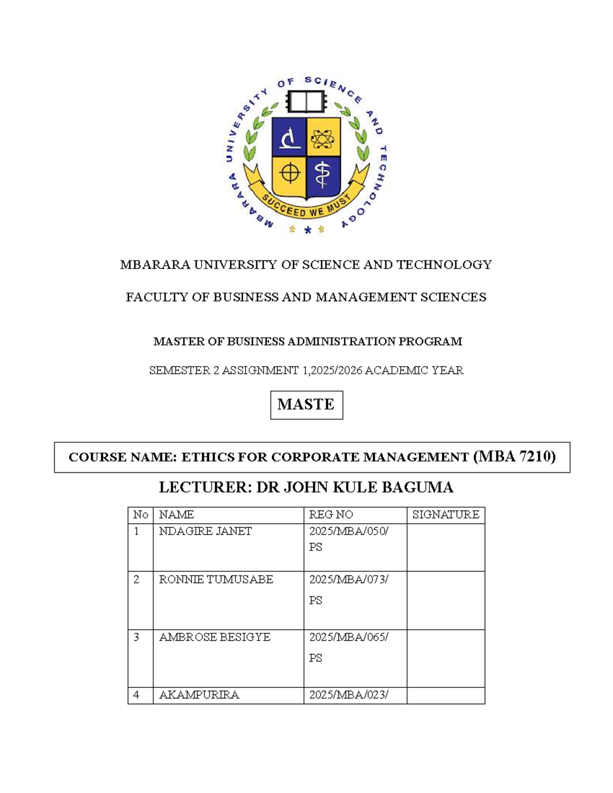 MBA 7210: Group Assignment on Corporate Governance Framework and Ethics ...